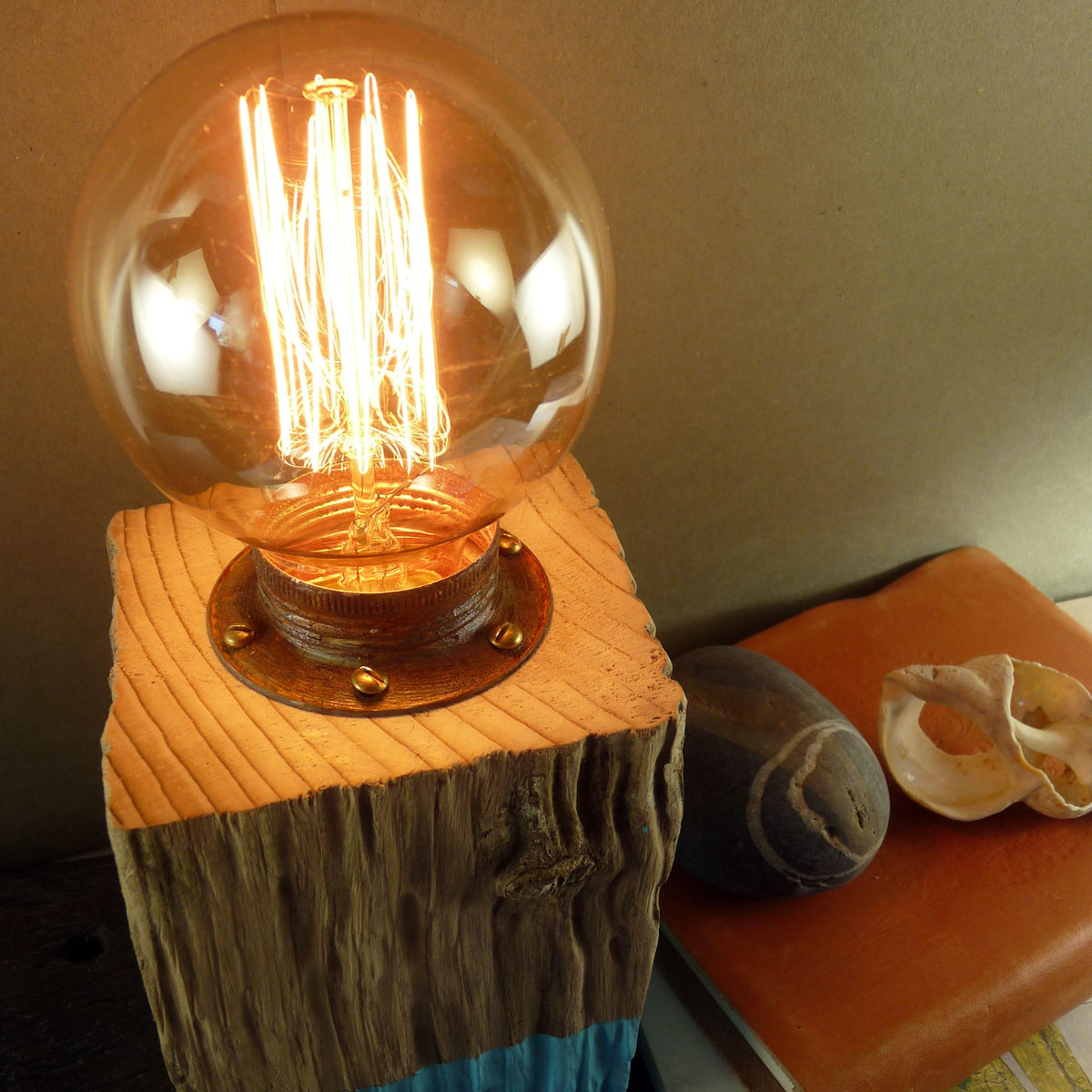 Small Driftwood Block Lamp - Nautilus Design