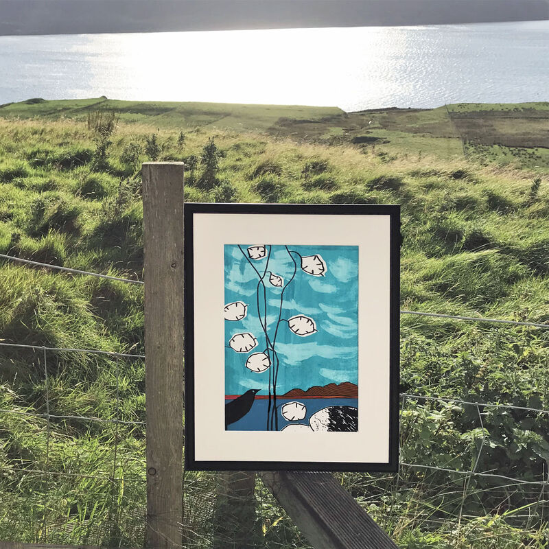 Honesty - HANDMADE SILKSCREEN PRINT IN AQUA - CUCKOO TREE ART STUDIO