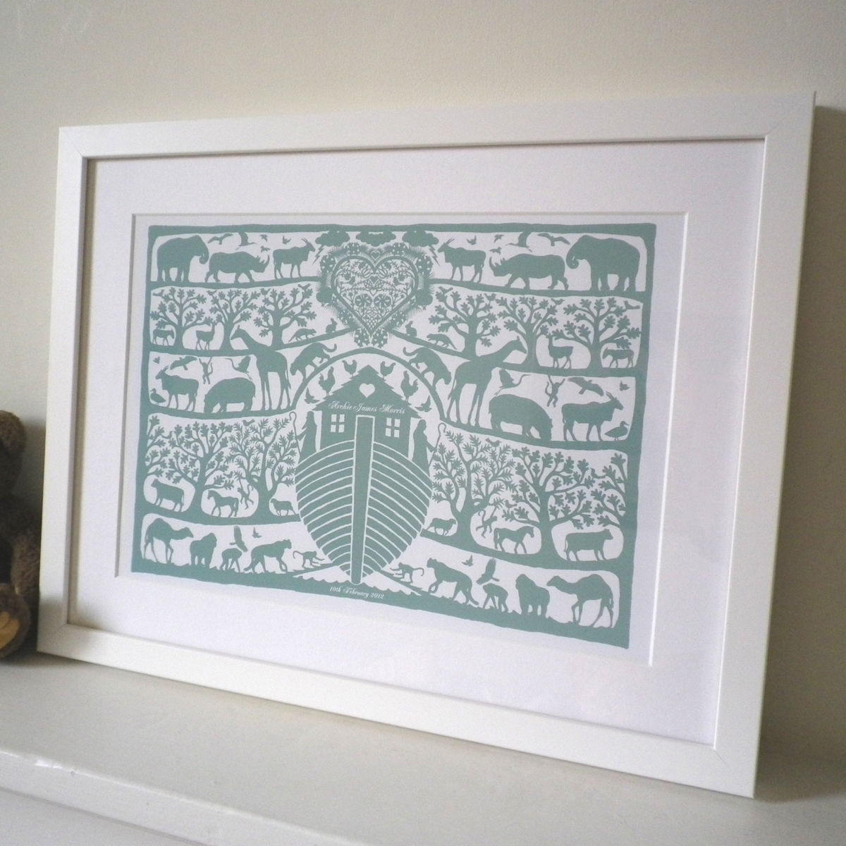 Personalised Christening, Baptism or New Baby Noah's Ark Heart Print ...
