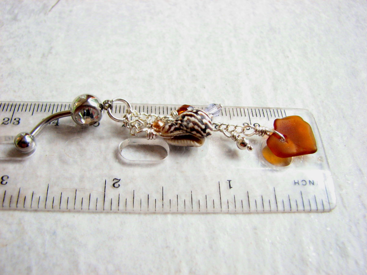 Dangly Sea Glass and Shell Belly Button Piercing in Natural Earth Tones ...