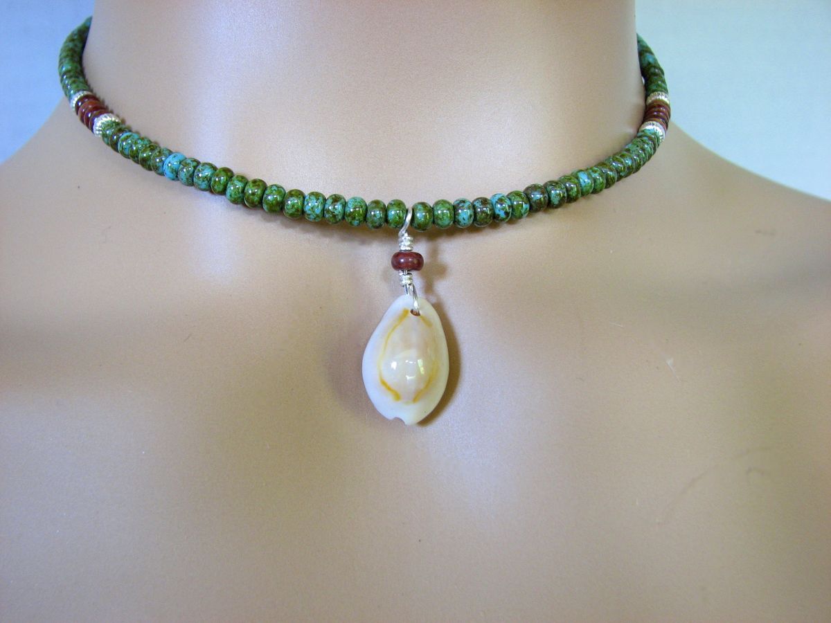 Beaded Cowrie Shell Choker Necklace - Bits off the Beach