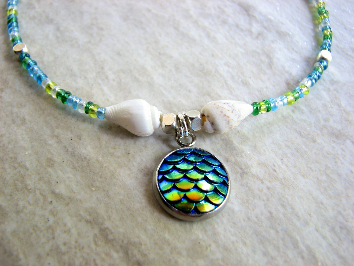 Beaded Mermaid Ankle Bracelet with Shells - Bits off the Beach