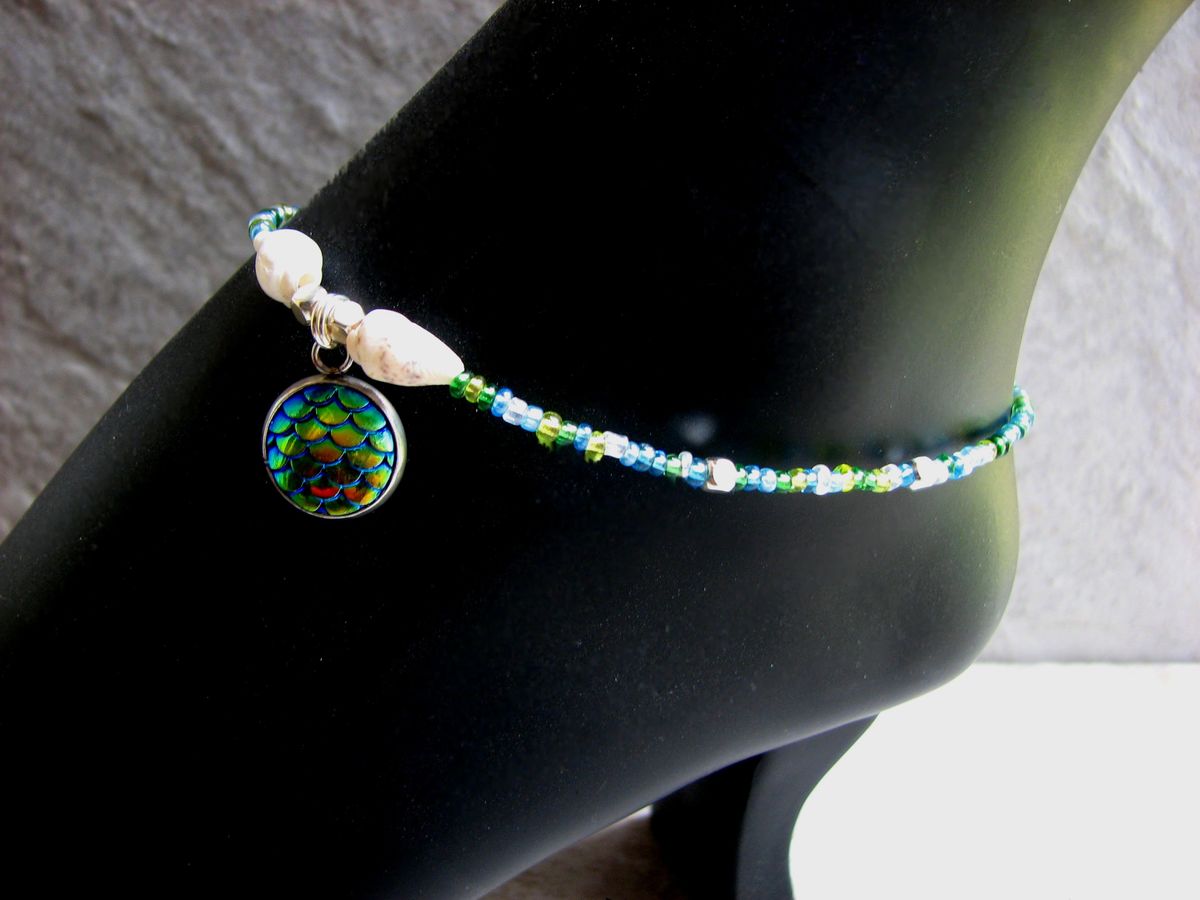 Beaded Mermaid Ankle Bracelet with Shells - Bits off the Beach