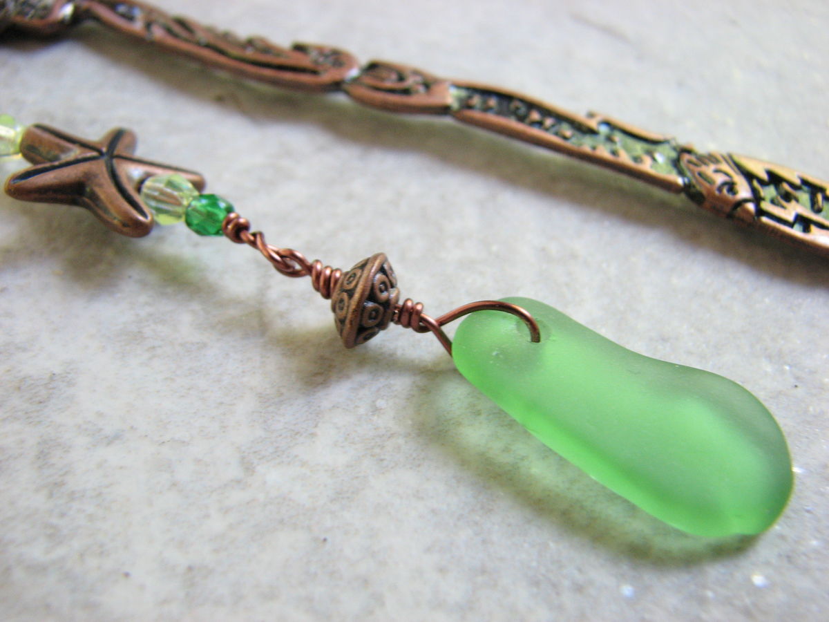 Copper Dolphin Bookmark with Starfish and Sea Glass, Reader's Gifts ...