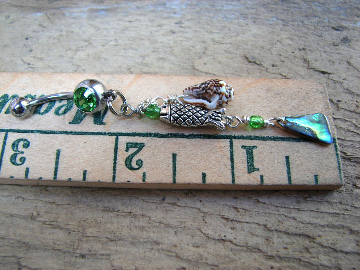 Long Belly Ring Bars, Abalone Shell Beach Dangles - Bits off the Beach