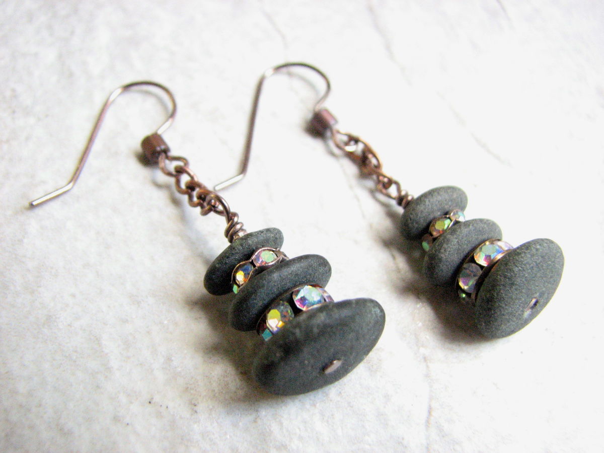 Beach Stone and Crystal Stack Earrings - Bits off the Beach