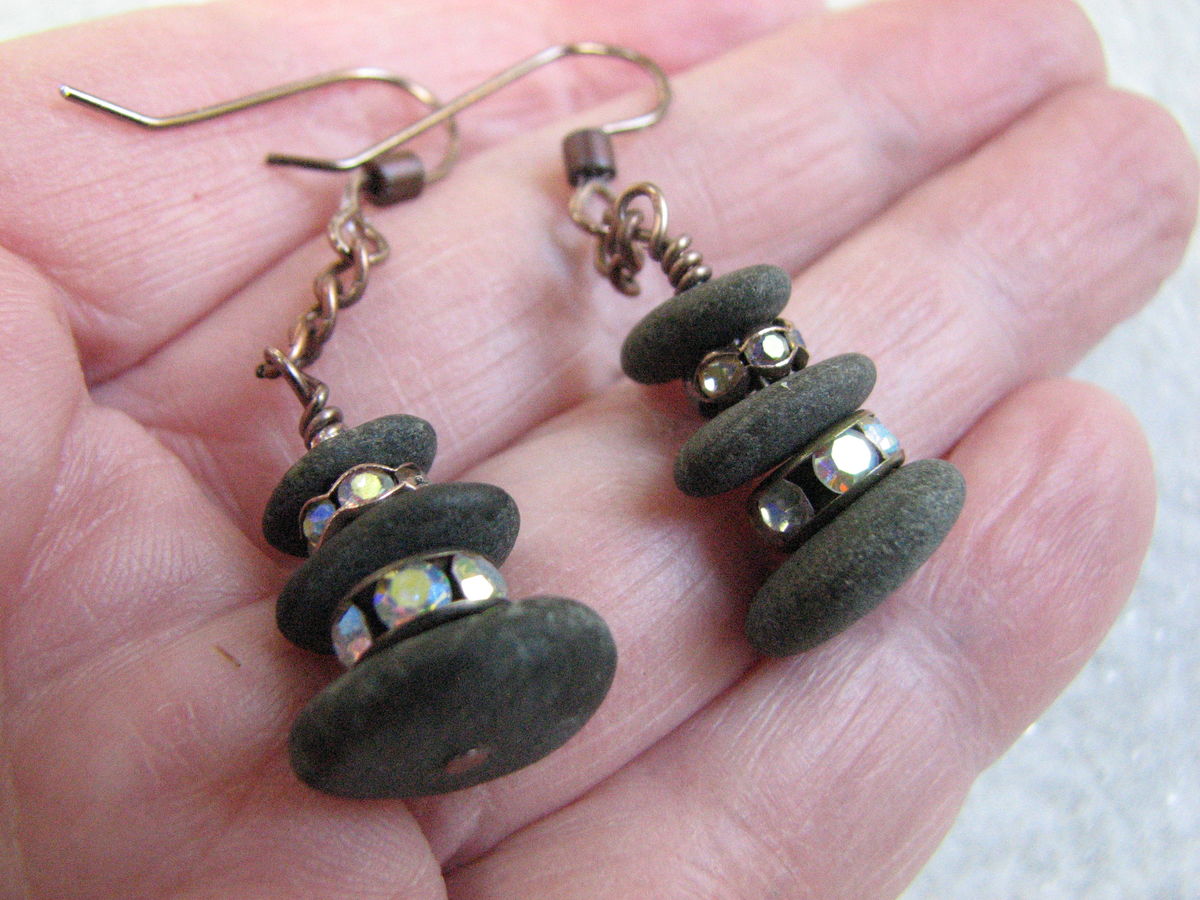 Beach Stone and Crystal Stack Earrings - Bits off the Beach