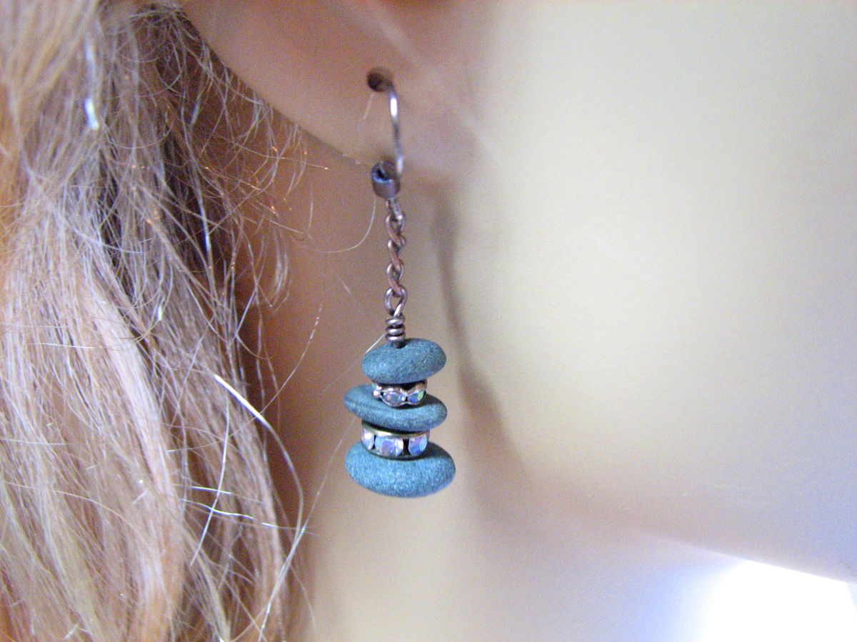 Beach Stone and Crystal Stack Earrings - Bits off the Beach