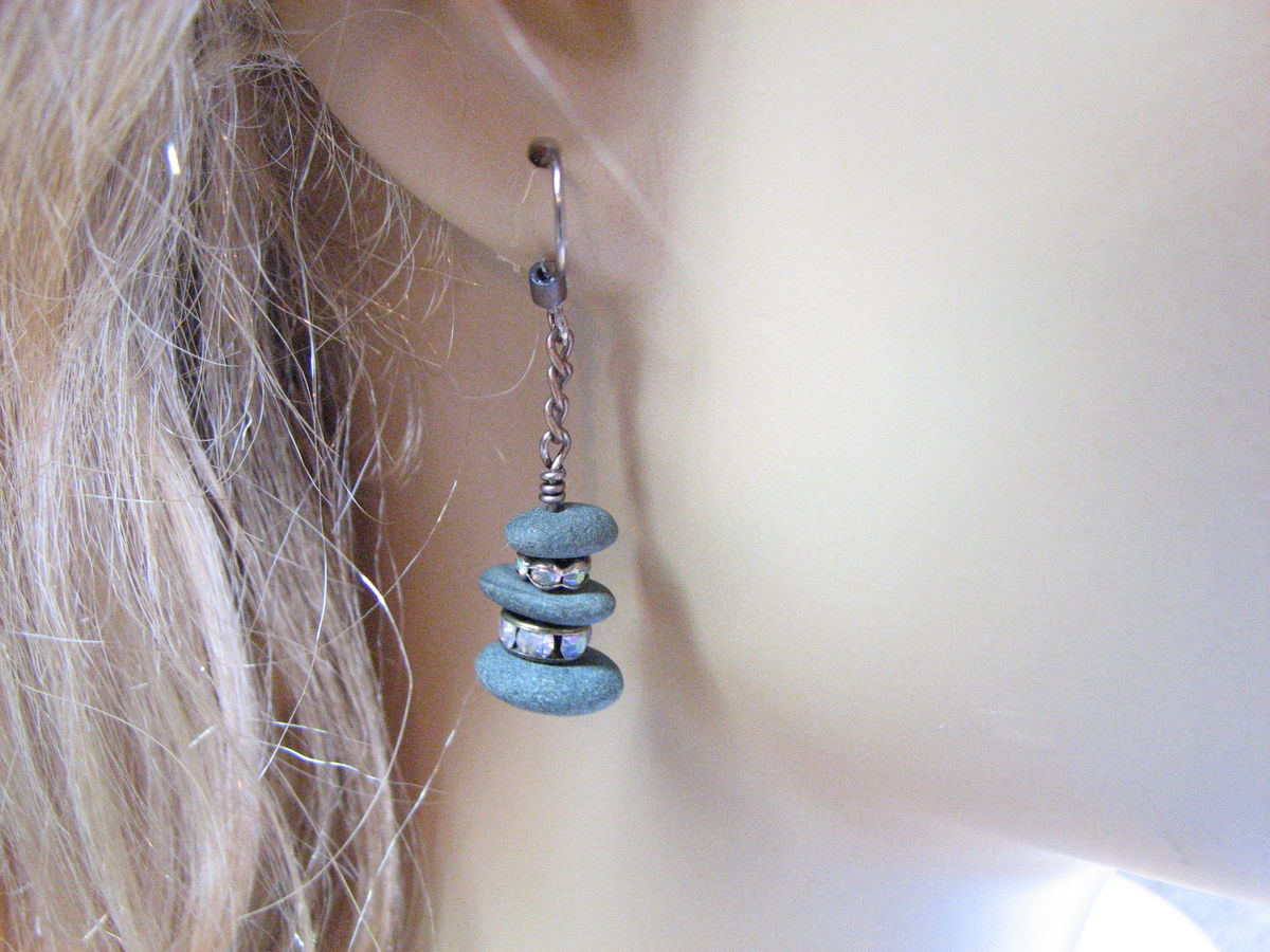 Beach Stone and Crystal Stack Earrings - Bits off the Beach