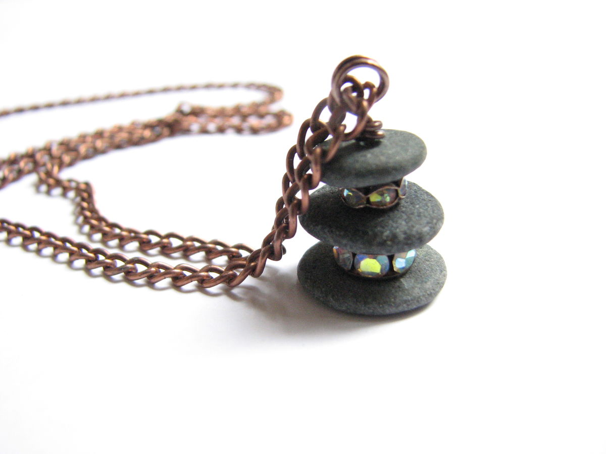 Stacked Beach Stone & Copper Necklace - Bits off the Beach