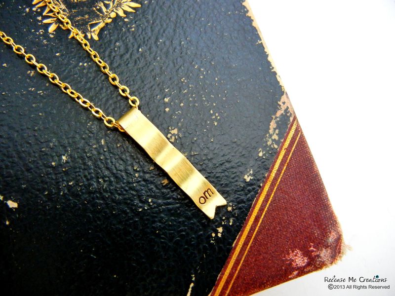 Meditate Om Gold Ribbon Banner Necklace - RMC Design