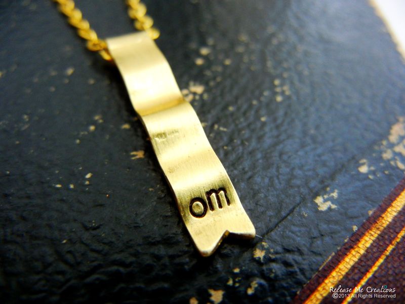 Meditate Om Gold Ribbon Banner Necklace - RMC Design
