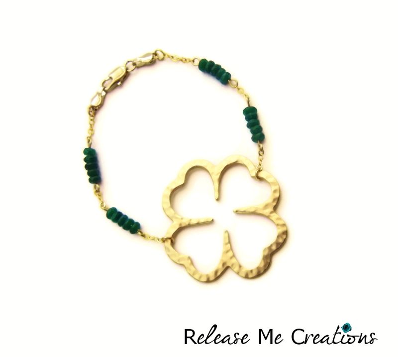 Four Leaf Clover Emerald Green Jade Bracelet Irish Celtic St. Patricks ...