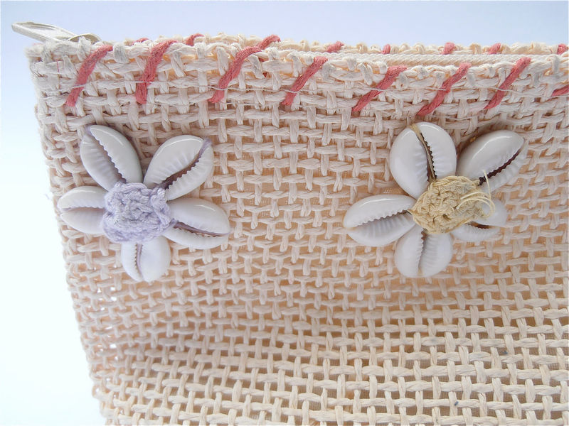 Vintage Natural Woven Fiber Purse Seashell Weave Clutch Bag Beige ...