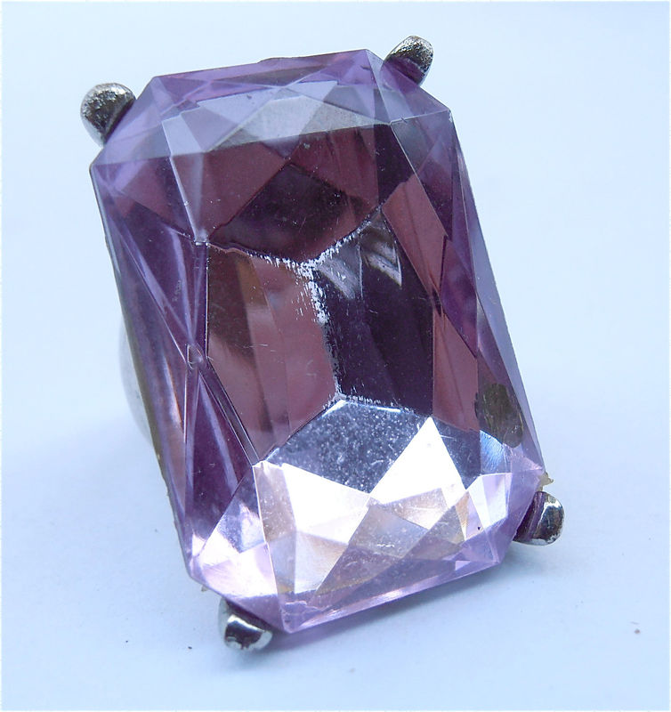 Vintage Faux Amethyst Acrylic Ring Statement Purple Emerald Cut Ladies ...