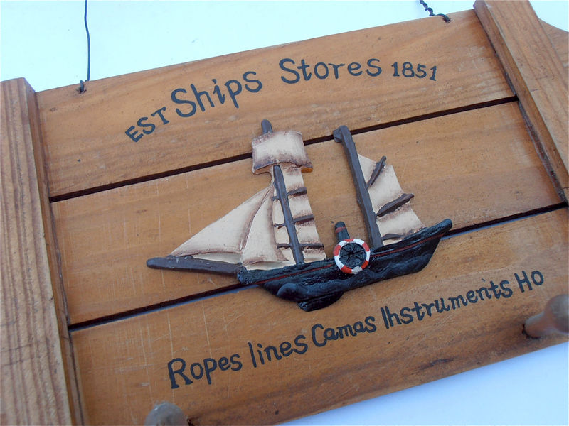Vintage Boat Wood Key Holder Wall Hang Nautical Wooden Slats Boat Key ...