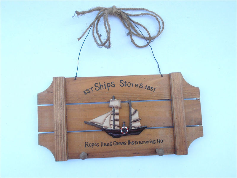 Vintage Boat Wood Key Holder Wall Hang Nautical Wooden Slats Boat Key ...