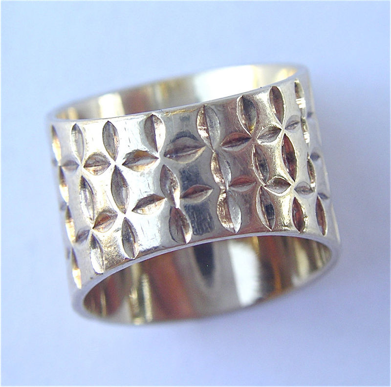 Vintage Cigar 14K Gold Ring Genuine Ring Size 7 Extra Wide Band Etched ...