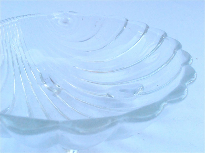 Vintage Seashell Clear Crystal Glass Bowl Shell Dish Clam Vtg Crystal ...