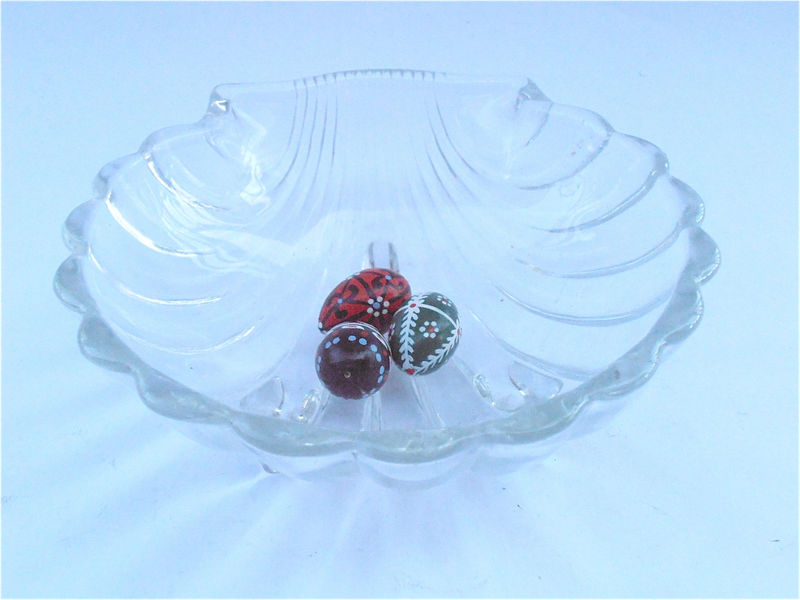 Vintage Seashell Clear Crystal Glass Bowl Shell Dish Clam Vtg Crystal ...