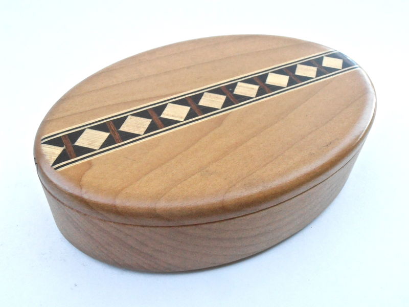 Vintage Oval Cherry Wooden Box Genuine Maple Inlaid Wood Inlay Secret ...