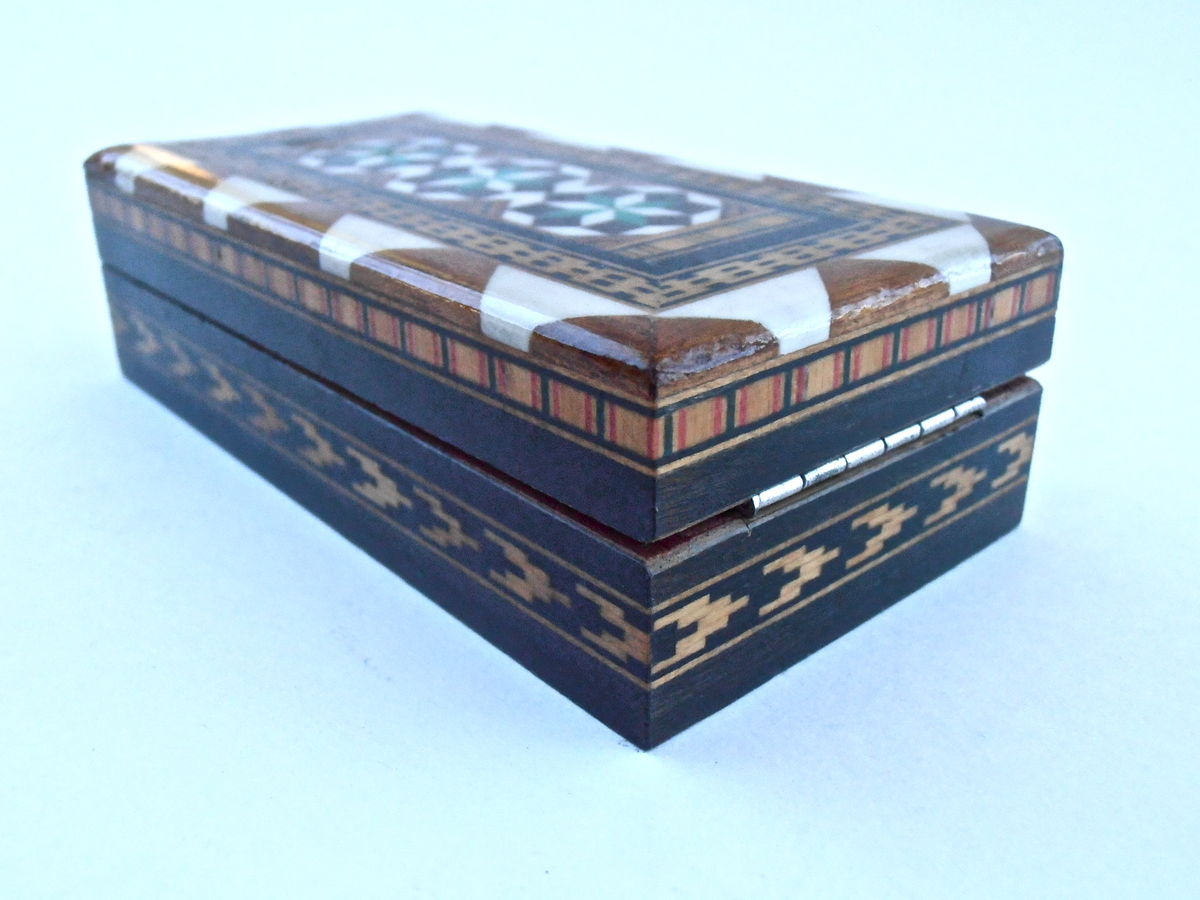 Vintage Spanish Rectangular Wooden Box Inlay Marquetry Inlaid Wood ...