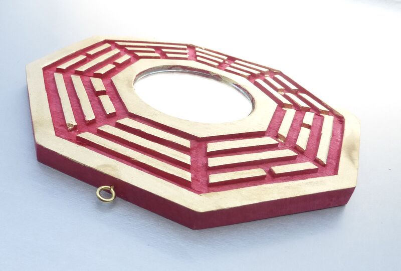 Chinese Bagua Feng Shui Good Luck Mirror 8 Inches Red Gold Fortune ...