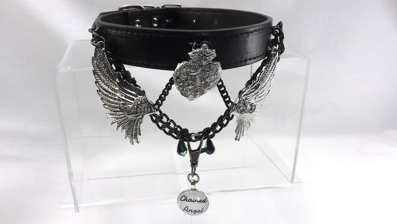 Chained Angel Bdsm collar Large angel wings and heart slave collar ...