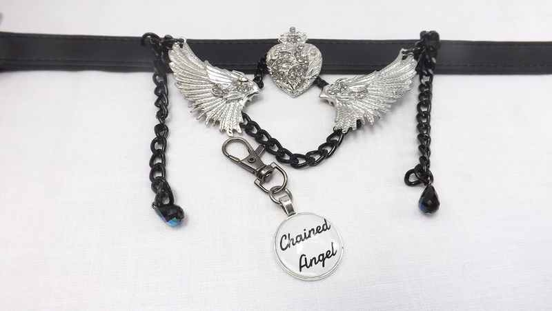Chained Angel Bdsm collar Large angel wings and heart slave collar ...
