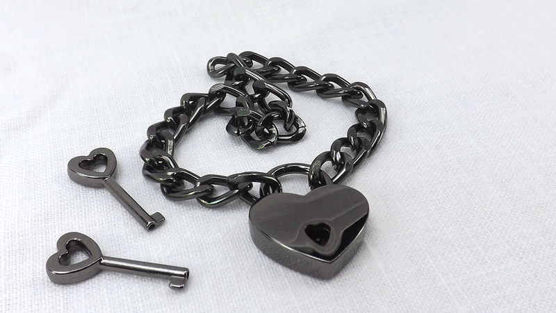 Locking Anklet Gunmetal heart lock and chain bdsm gift lock and key ...