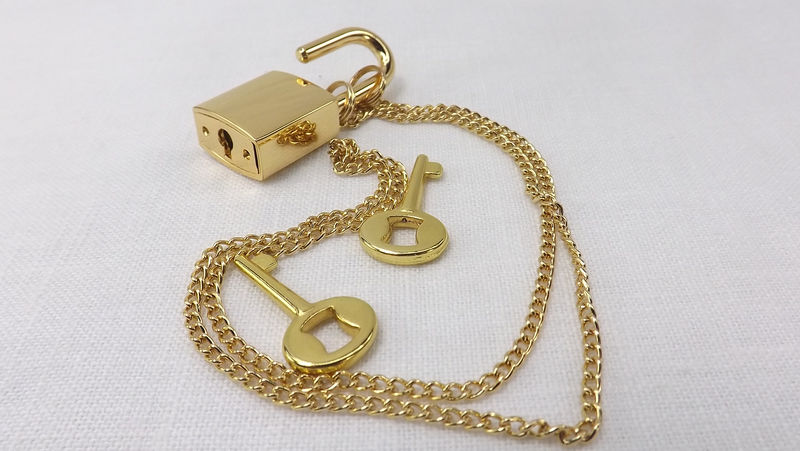 Small padlock and keys necklace gold bdsm jewelry - Pinch the Muse