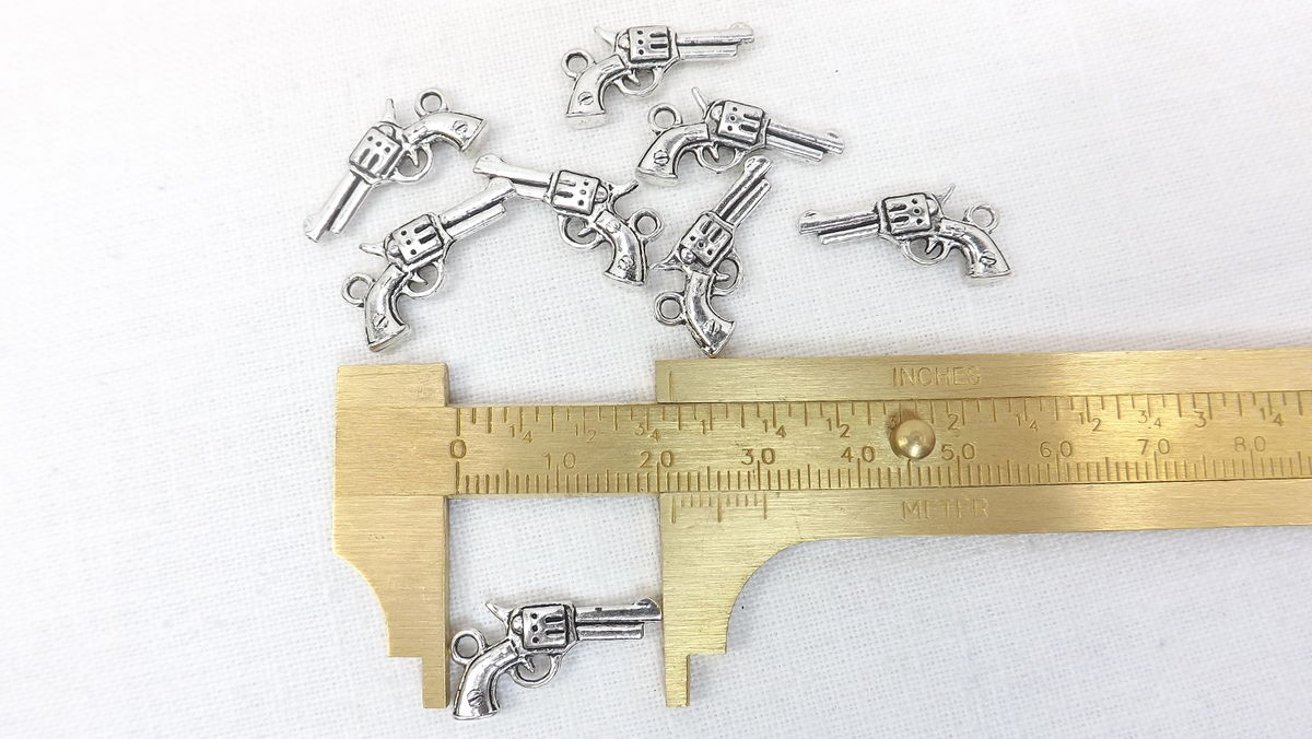 Revolver charms, 8 pieces, sporting jewelry supply tiny gun charms two ...