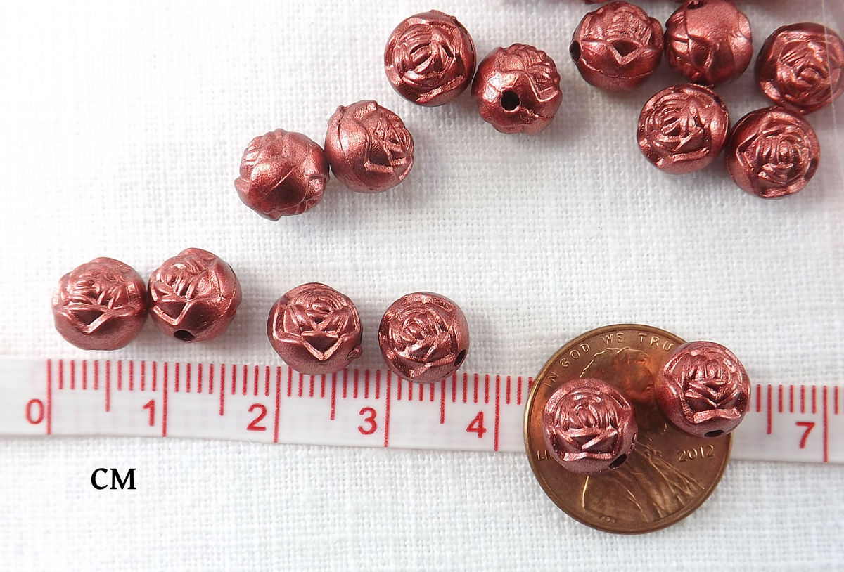 Carved red rose beads plastic flower beads - Fleamarket Muse