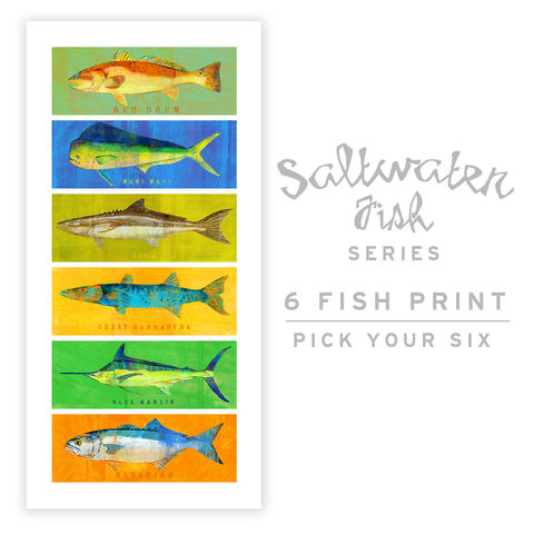 Saltwater Fish Art - Six Fish Art Print - Pick the Six - Fish Decor ...