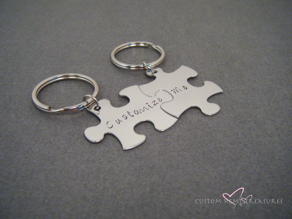 Fully Customized Puzzle Piece Keychain Set, Couples Keychains ...