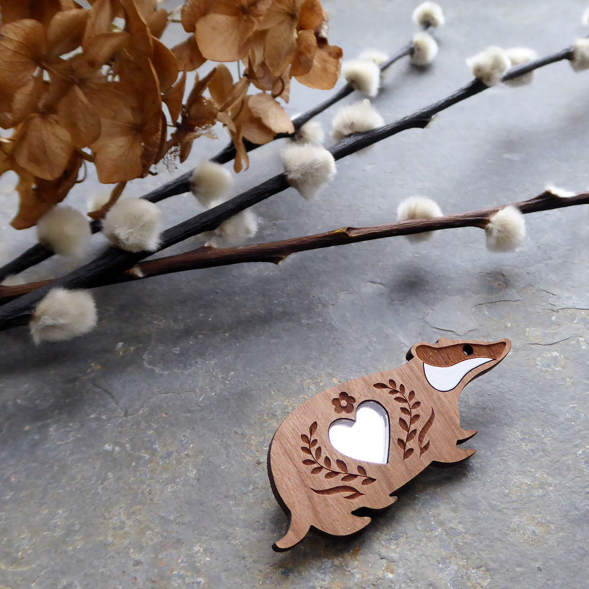 silver heart badger brooch - shark alley