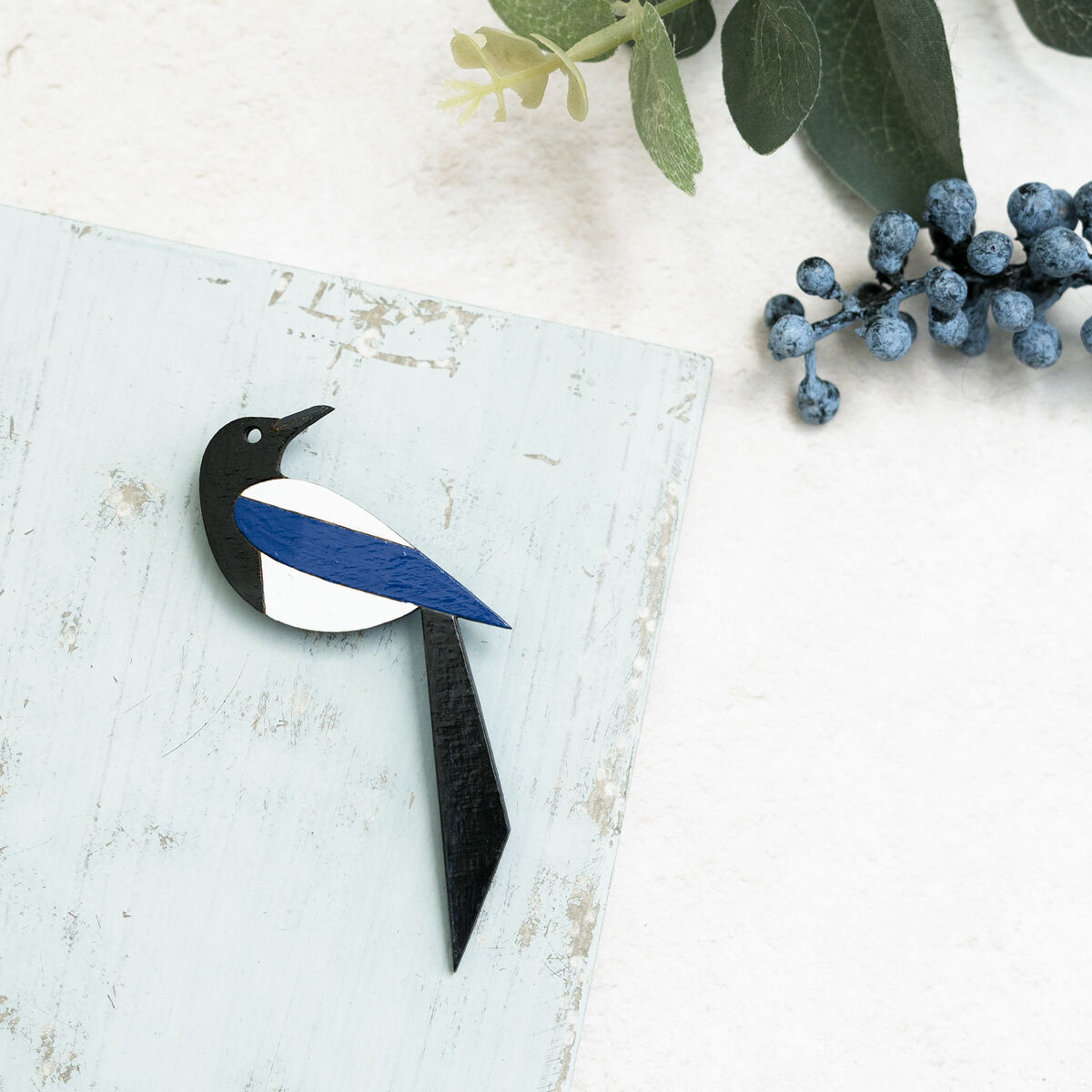 Magpie #2 - Hand Painted Brooch - shark alley