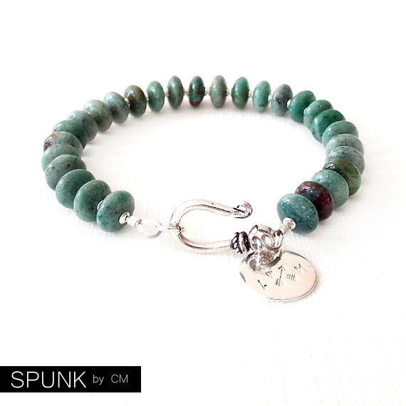 Sterling Silver Gemstone Bracelet - Personalized Monogram Initials Tag ...