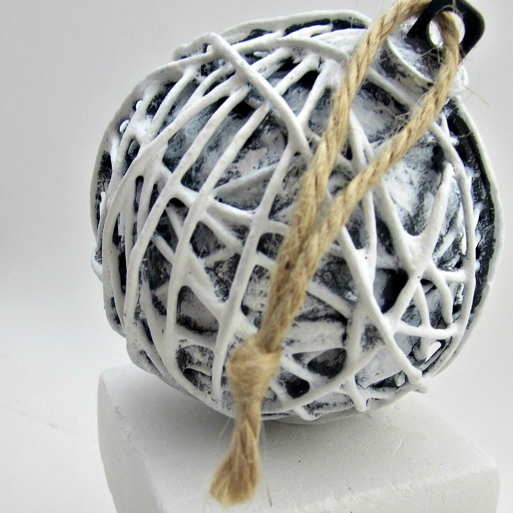 Handmade Rustic White and Gray Paper Mache Christmas Art Ornament ...