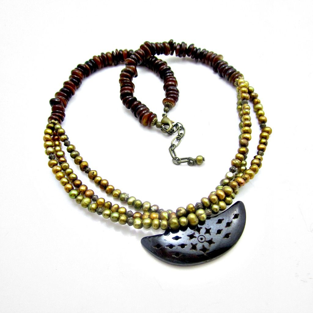 Bone Pendant Pearl and Shell Multi Strand Necklace: Estella - Created ...