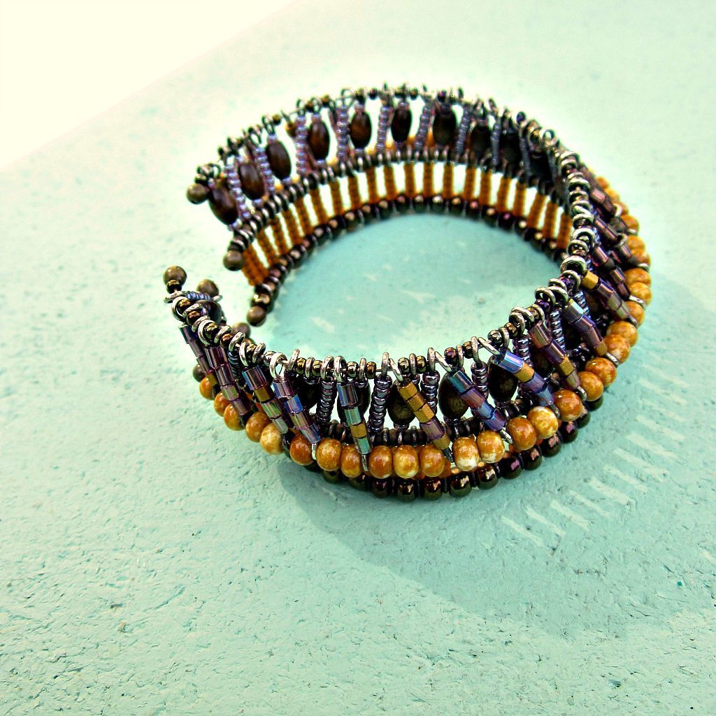 Adjustable Convertible Beaded Cage Cuff Bracelet: Nile - Created by Renée