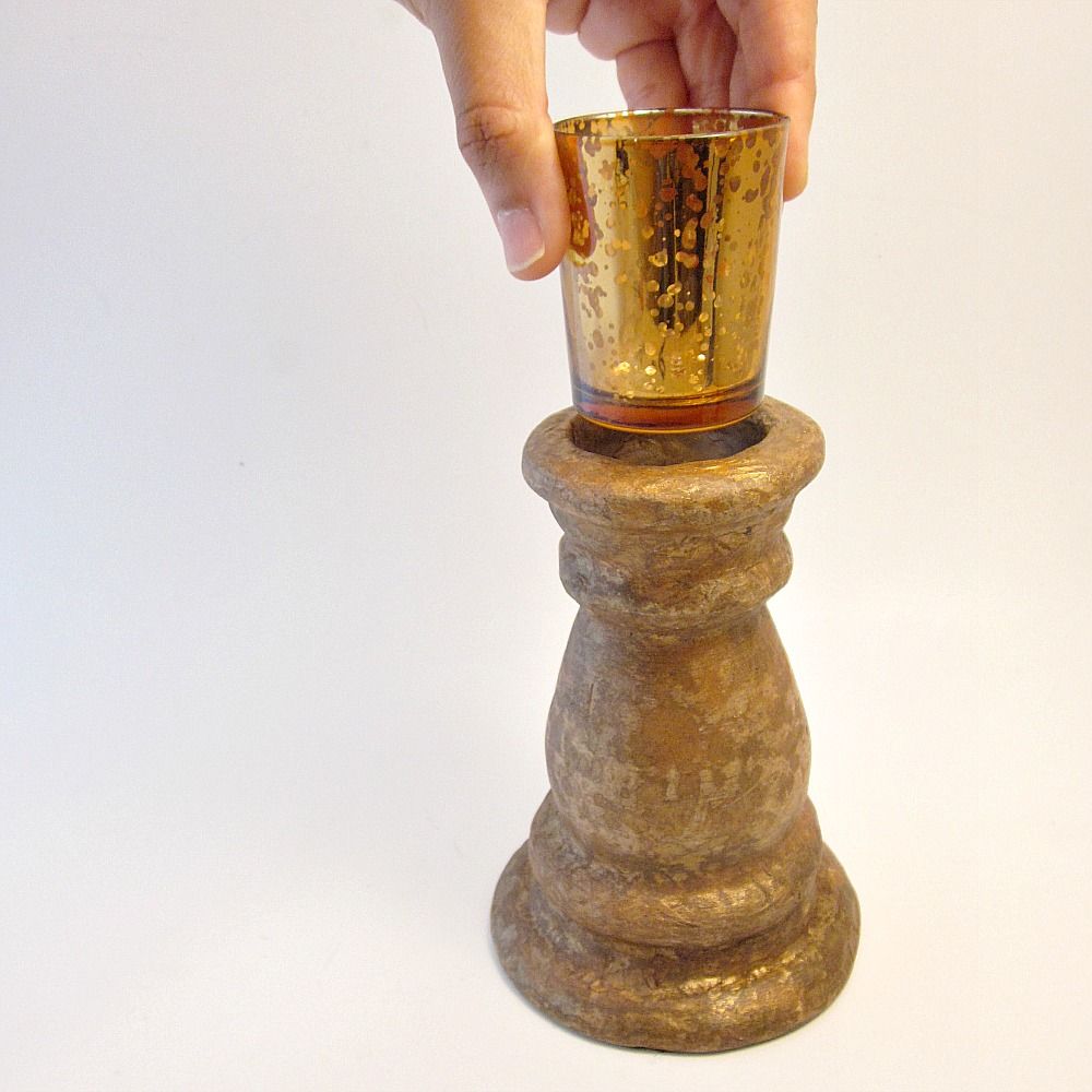 Handmade Decorative Rustic Paper Mache Candleholder with Glass Cup ...