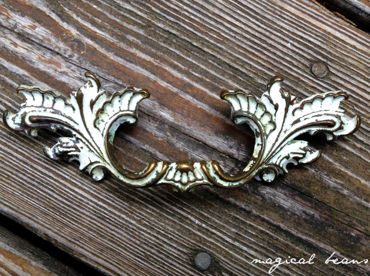 Vintage Keeler Brass Co Gold & White French Provincial Pull in Solid ...