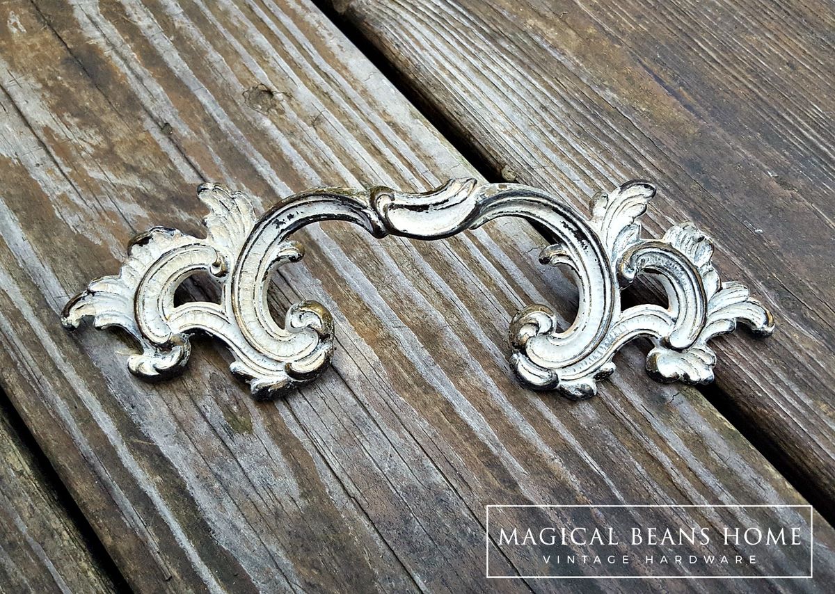 Vintage KBC French Provincial Winged Pull in Solid Brass w/White ...