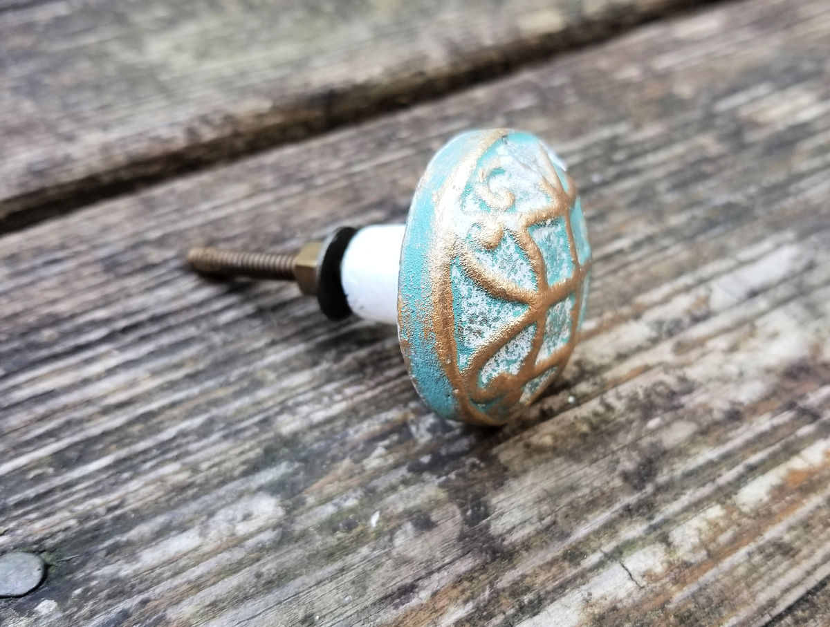 Decorative Distressed Blue, White, Gold Cabinet Furniture KnobKnob ...
