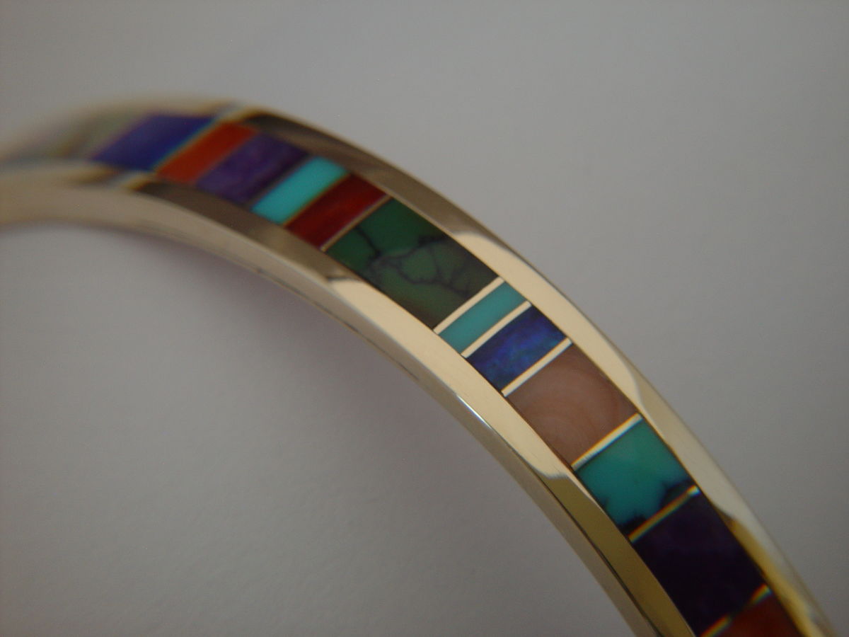 Multi Stone Inlay Bracelet set in Gold - Carusetta Jewelry