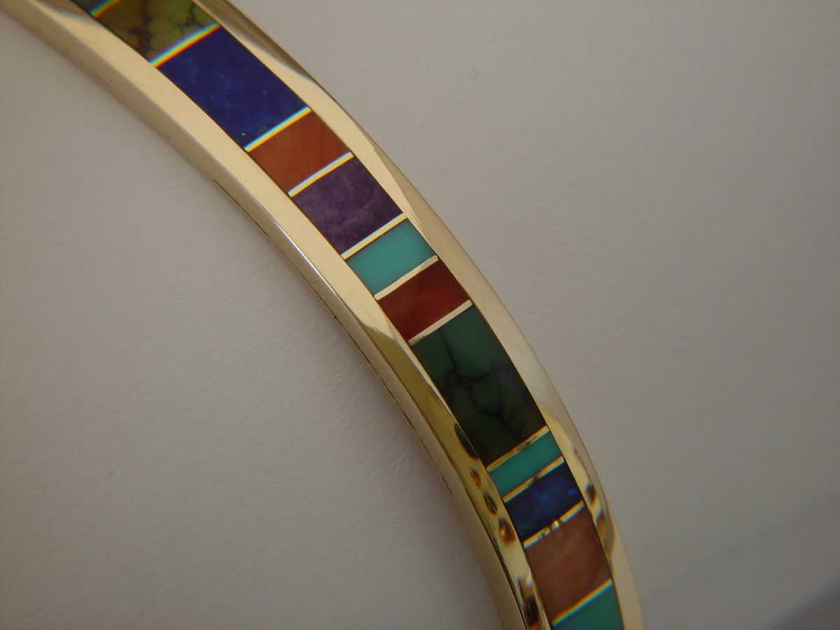 Multi Stone Inlay Bracelet set in Gold - Carusetta Jewelry
