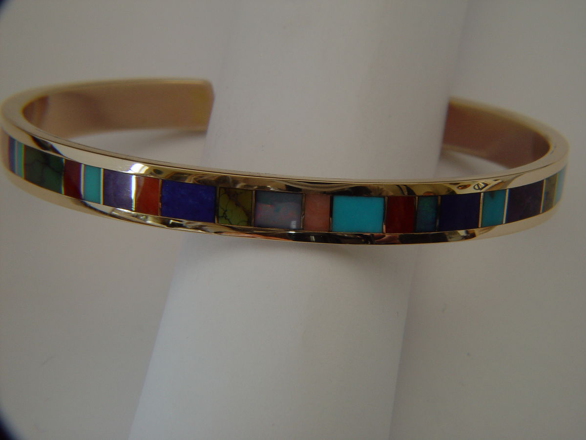 Multi Stone Inlay Bracelet set in Gold - Carusetta Jewelry