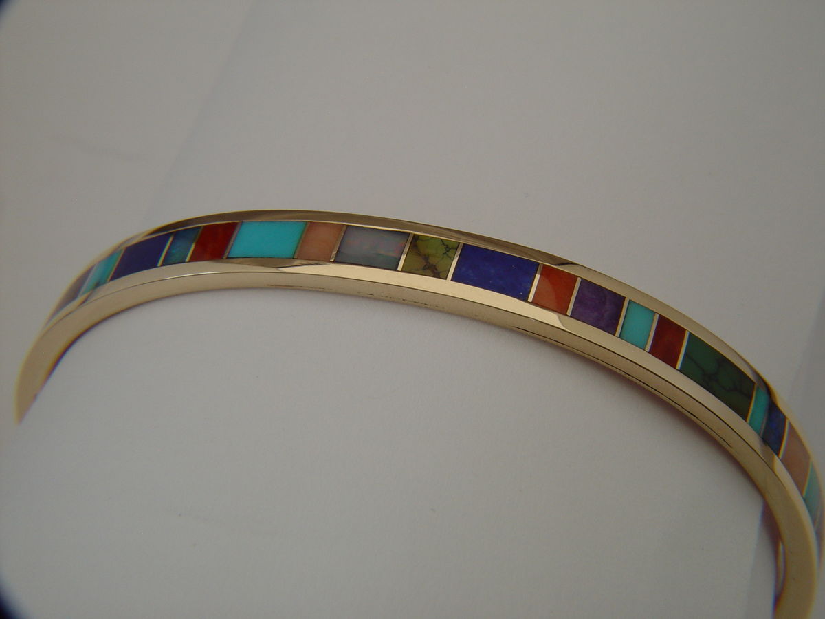Multi Stone Inlay Bracelet set in Gold - Carusetta Jewelry