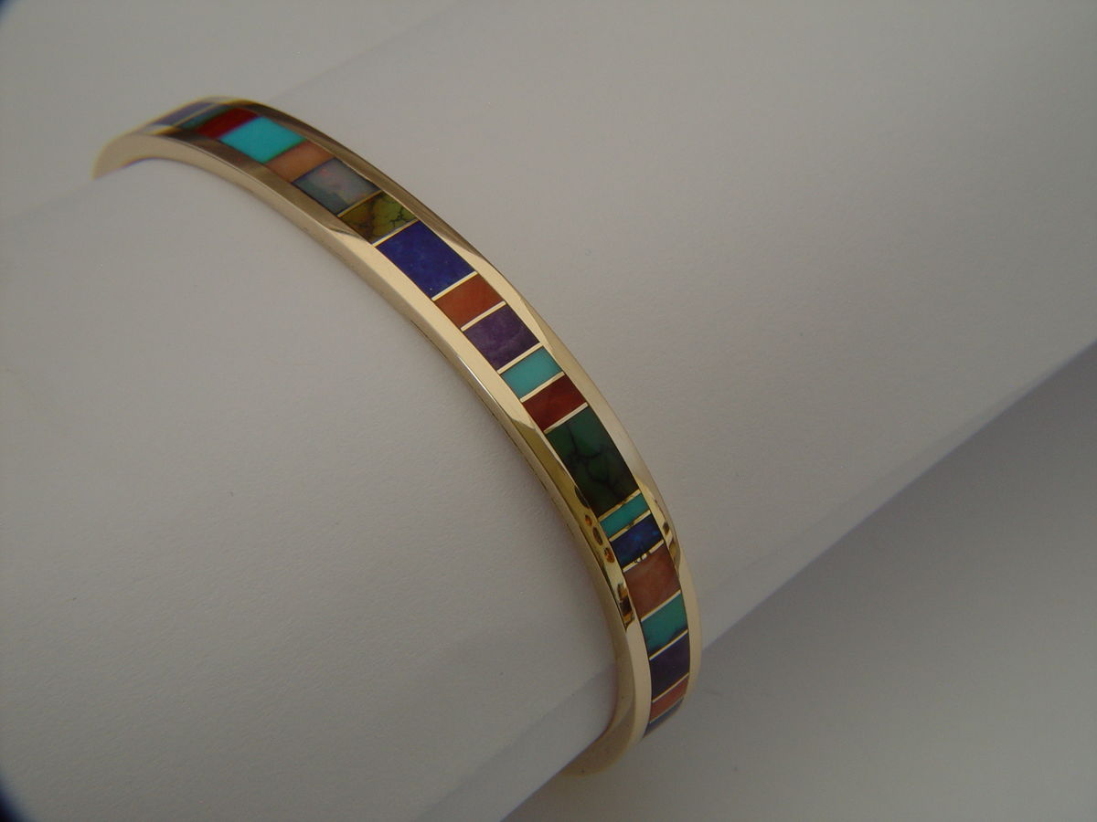 Multi Stone Inlay Bracelet set in Gold - Carusetta Jewelry